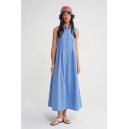 Knopfbug Tippet-Kragen Maxikleid