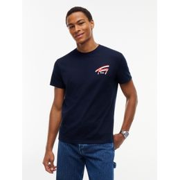 Tommy Jeans Herren T-Shirt "REGULAR SIGN BACKPRINT TEE"dunkelblau, Gr. L, unifarben, Single Jersey, Obermaterial: 100% Baumwolle, Shirts, Regular fit
