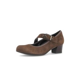 Gabor Damen Pumps, Gr. 36braun, Veloursleder, Schuhe, Blockabsatz, Businessschuh, Spangenpumps, Komfortweite H (=sehr weit)