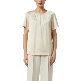 comma, COMMA Damen Shirtblusevanilla, Gr. 38, unifarben, Web, Obermaterial: 95% Polyester, 5% Elasthan, Blusen, Sommer-Bluse mit gerafftem Kragen und Cut-out