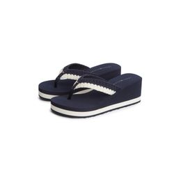 Tommy Hilfiger Damen Dianette "TH WEDGE CROCHET SUMMER SANDAL", Gr. 40, blau, Textil, Schuhe, Sommerschuh, Zehentrenner in sommerlicher H&auml;keloptik