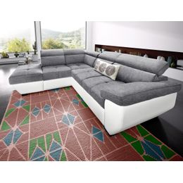 Ecksofa COTTA, B:262cm H:79cm T:102cmwei&szlig;, grau, Kunstleder SOFTLUX / Struktur (100% Polyester);Edles Flachgewebe (100% Polyester) / Feine Struktur