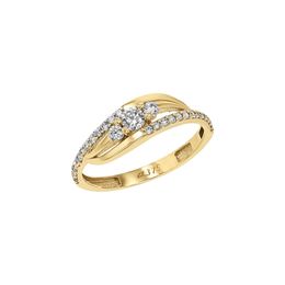 Amor Damen Fingerring, 54, Gelbgold 375, 2mmgelbgoldfarben, kristallwei&szlig;, Gelbgold 375, Fingerringe, mit Zirkonia (synth.)