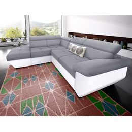 Ecksofa COTTA, B:262cm H:79cm T:102cmwei&szlig;, grau, Kunstleder SOFTLUX / Struktur (100% Polyester);Edles Flachgewebe (100% Polyester) / Feine Struktur