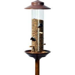 LUXUS-VOGELHAUS Futterspender im Kupfer-Kunststoff-Design mit Holzst&auml;nder