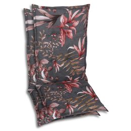 Sesselauflagenset, Anthrazit, Braun, Rosa, Textil, 2-teilig, Bl&auml;tter, F&uuml;llung: Schaumstoff, Vlies, 50x7x120 cm, Oeko-Tex&reg; Standard 100, pflegeleicht, hochwertige Qualit&auml;t, langlebig, f&uuml;r den Au&szlig;enbereich geeignet, mittels B&auml;ndern zu befestigen, Gurtband befestigen, Outdoor-Kissen, Gartenstuhlauflagen, Hochlehner-Auflagen