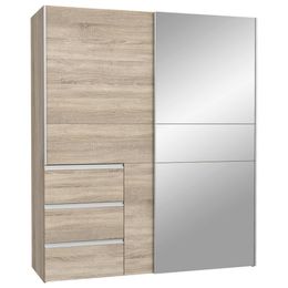 CARRYHOME Schwebet&uuml;renschrank, Sonoma Eiche, Glas, Holzwerkstoff, 3 F&auml;cher, 3 Schublade(n) Schubladen, 170x200x61 cm, Typenauswahl, in verschiedenen Gr&ouml;&szlig;en erh&auml;ltlich, Schlafzimmer, Kleiderschr&auml;nke, Kleiderschr&auml;nke mit Spiegel
