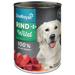 ZooRoyal Rind + Wild Hunde-Nassfutter ohne Zuckerzusatz 6x400g