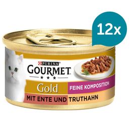 Gourmet Gold Feine Komposition mit Ente und Truthahn Katzen-Nassfutter hoher Fleischanteil 12x85g