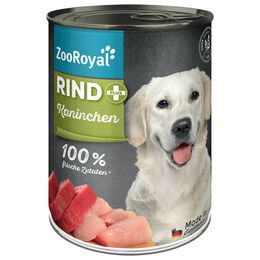 ZooRoyal Rind + Kaninchen Hunde-Nassfutter ohne Zucker 6x400g