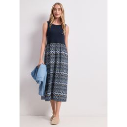 Street One Damen Midikleid, blau, Gr. 44, gemustert, Stoff, 97% Viskose, 3% Elasthan, Kleider, mit allover Print