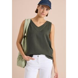 Cecil Damen Blusentop, gr&uuml;n, Gr. XXL, unifarben, Web, 100% Baumwolle, Blusen, mit femininem V-Ausschnitt