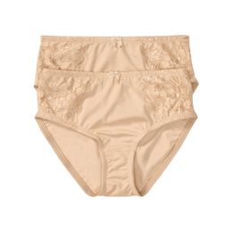 bonprix Damen Maxislip "Maxislip mit zarter Spitze (2er Pack)", Gr. 40puder, puder, Obermaterial: 80% Polyamid, 20% Elasthan. Spitze: 90% Polyamid,