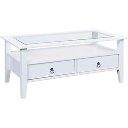 Couchtisch Inter Link, B:115cm H:45cm T:60cmwei&szlig;, Wohnzimmer, Tische, "Provence, Kiefer Massivholz, Glasplatte & Schublade, Landhausstil",