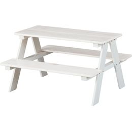 Kindersitzgruppe Inter Link, B:90cm H:50cm T:82cmwei&szlig;, wei&szlig;, wei&szlig;, Massivholz, Sitzm&ouml;bel-Sets, "Henning, Kiefer Massivholz, 1 Tisch & 2 B&auml;nke,