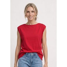 Street One Damen T-Shirt, rot, Gr. 46, unifarben, Web, 50% Baumwolle, 50% Modal, Shirts, mit U-Boot-Ausschnitt