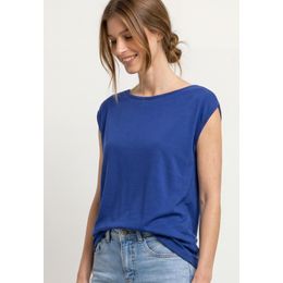 Street One Damen T-Shirt, blau, Gr. 46, unifarben, Web, 50% Baumwolle, 50% Modal, Shirts, mit U-Boot-Ausschnitt