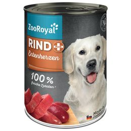ZooRoyal Rind + Entenherzen Hunde-Nassfutter ohne Zuckerzusatz und Getreide 6x400g