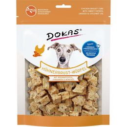 Dokas H&uuml;hnerbrust-W&uuml;rfel mit S&uuml;sskartoffel, Leinsamen & Kokos&ouml;l Hundesnacks getreidefrei 4x150g