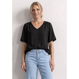 Street One Damen Blusentopschwarz, Gr. 36, unifarben, Web, Obermaterial: 100% Viskose, Blusen, weich fallender Viskosemix, Elastikbund, V-Ausschnitt