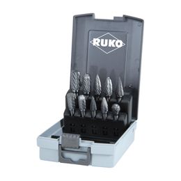 Ruko Kleinfr&auml;sstiftesatz Schaft-D.10/12mm 10tlg.HM Verz.Kreuz Ku.-Kassette (116003RO)