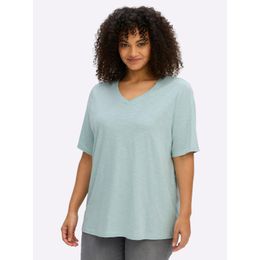 sheego Damen V-Shirt, Blau, Gr. 48/50, T-Shirts, Material: Baumwolle