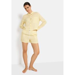 LSCN BY LASCANA Shorty gelb Gr. 40 f&uuml;r Damen. Mit Zierkn&ouml;pfe, Markenlabel. Loose Fit