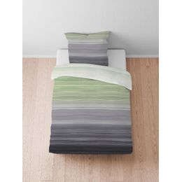 Biberna Bettw&auml;sche, Gr&uuml;n, Gr. 155x220 cm + 80x80 cm, Bettw&auml;sche, 100% Baumwolle