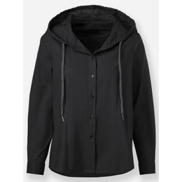 Heine Witt Damen Langarm-Bluse mit Kapuze, schwarz, Gr&ouml;&szlig;e 50