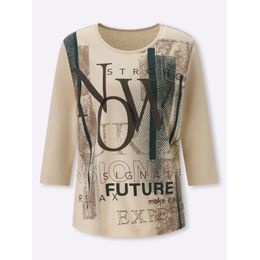 WITT Damen 3/4-Arm-Shirt mit Lettering-Druck, sand-petrol-bedruckt, Gr&ouml;&szlig;e 42