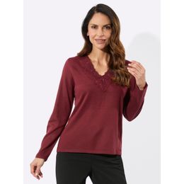 WITT Damen Feinstrickpullover mit Spitzenbesatz, dunkelrot, Gr&ouml;&szlig;e 42