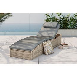 Ambia Garden Gartenliege, Grau, Metall, Kunststoff, Textil, F&uuml;llung: Polyester, 190x80x60 cm, R&uuml;ckenlehne verstellbar, Gartenm&ouml;bel, Gartenliegen