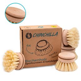 Chinchilla Wechselk&ouml;pfe aus Holz f&uuml;r Sp&uuml;lb&uuml;rste 4er-Set - W&auml;sche & Trocknen