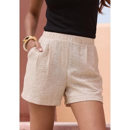Buffalo Damen Webshorts "aus strukturierter Webware mit Melange-Optik"beige meliert, Gr. 34, meliert, Web, Obermaterial: 100% Polyester, Hosen, kurze