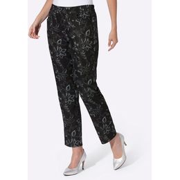 Damen Schlupfhose, schwarz, Gr. 40, Paisley, gebl&uuml;mt, gemustert, 100% Polyester, Hosen