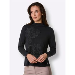 Damen Stehkragenshirt "Shirt", schwarz, Gr. 50, CREATION L PREMIUM, unifarben, 96% Lyocell, 4% Elasthan, Shirts