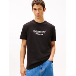 Tommy Jeans Herren Rundhalsshirt "TJM BILLS FONT"schwarz, Gr. XL, Single Jersey, Obermaterial: 100% Baumwolle, Shirts, regular fit, Rundhals, bedruckt