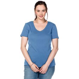 sheego Damen T-Shirt "T-Shirt"mittelblau, Gr. 52, unifarben, 100% Baumwolle, Shirts