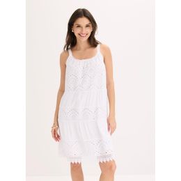 bonprix Damen Tr&auml;gerkleidwei&szlig;, Gr. 54, Obermaterial: 100% Viskose. Futter: 100% Baumwolle. Spitze: 100% Baumwolle, Kleider, kurzes Sommerkleid, mit