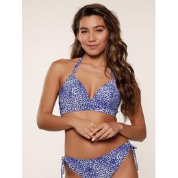 LINGA DORE Bikini-Oberteil in Blau/ Wei&szlig; - 69% | Gr&ouml;&szlig;e 42F | Damen-bademode