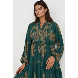Bedrucktes Langarm-Viskose-Maxikleid