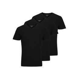 Jack & Jones JACK & JONES Herren V-Shirt "JJEORGANIC BASIC TEE SS V-NECK 3PK MP"schwarz pack:schwarz, schwarz, schwarz, Gr. L, unifarben, Jersey, Obermaterial: