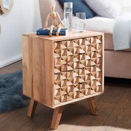 FineBuy Nachttisch Akazie Massiv Nachtkonsole Boxspringbett Nachtk&auml;stchen 2 Schubladen
