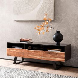 FineBuy Massive TV-Board Kommode 140cm Akazie Massivholz Baumkante Lowboard Fernsehschrank