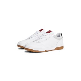 Tommy Hilfiger Herren Sneaker "TH BASKET CORE LEATHER", Gr. 42wei&szlig;, blau, rot, Leder, Lederimitat, Schuhe, Halbschuh, Schn&uuml;rer mit Perforation am