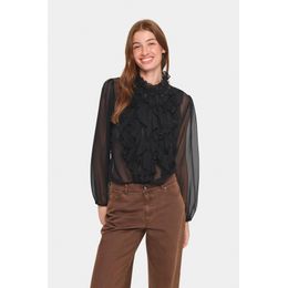 Saint Tropez Damen R&uuml;schenbluse "LiljaSZ Crinkle LS Shirt"schwarz, Gr. XL, unifarben, Web, Obermaterial: 100% Polyester, Blusen, Kunstfaser, Regular