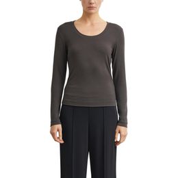 comma, COMMA Damen Langarmshirtbraun, Gr. 34, unifarben, Single Jersey, Obermaterial: 95% Viskose, 5% Elasthan, Shirts, mit tiefem Rundhals / Viskose-Stretch