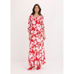 bonprix Damen Maxikleidtomatenrot, wei&szlig; gebl&uuml;mt, Gr. 38, Obermaterial: 100% Viskose, Kleider, f&uuml;r Fr&uuml;hling und Sommer, aus Viskose, ausgestellte