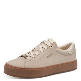 Tamaris Damen Plateausneaker, Gr. 37, beige, Lederimitat, unifarben mit Farbeinsatz, Schuhe, Freizeitschuh, Halbschuh, Schn&uuml;rer mit Kontrastbesatz