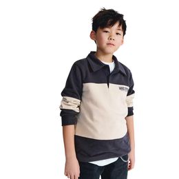 Marc O'Polo MARC O'POLO Jungen Sweatshirt, beige, Gr. 164, Sweatware, Obermaterial: 100% Baumwolle, Sweatshirts, mit Polokragen und Blockstreifen